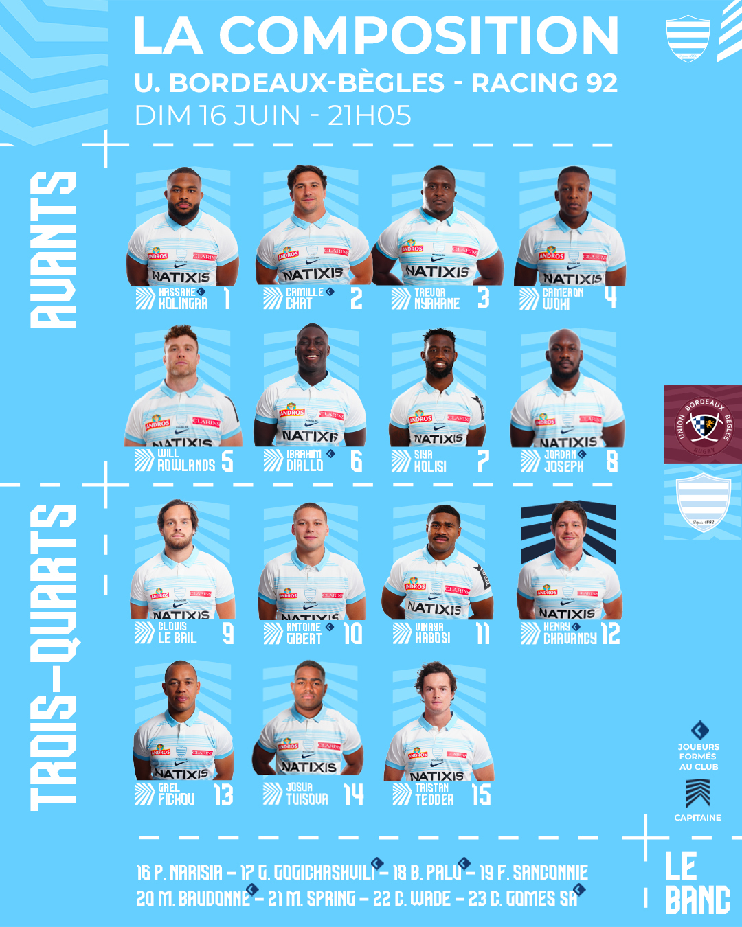 La compo face au Racing 92 - Actualités - Union Bordeaux Bègles (UBB ...