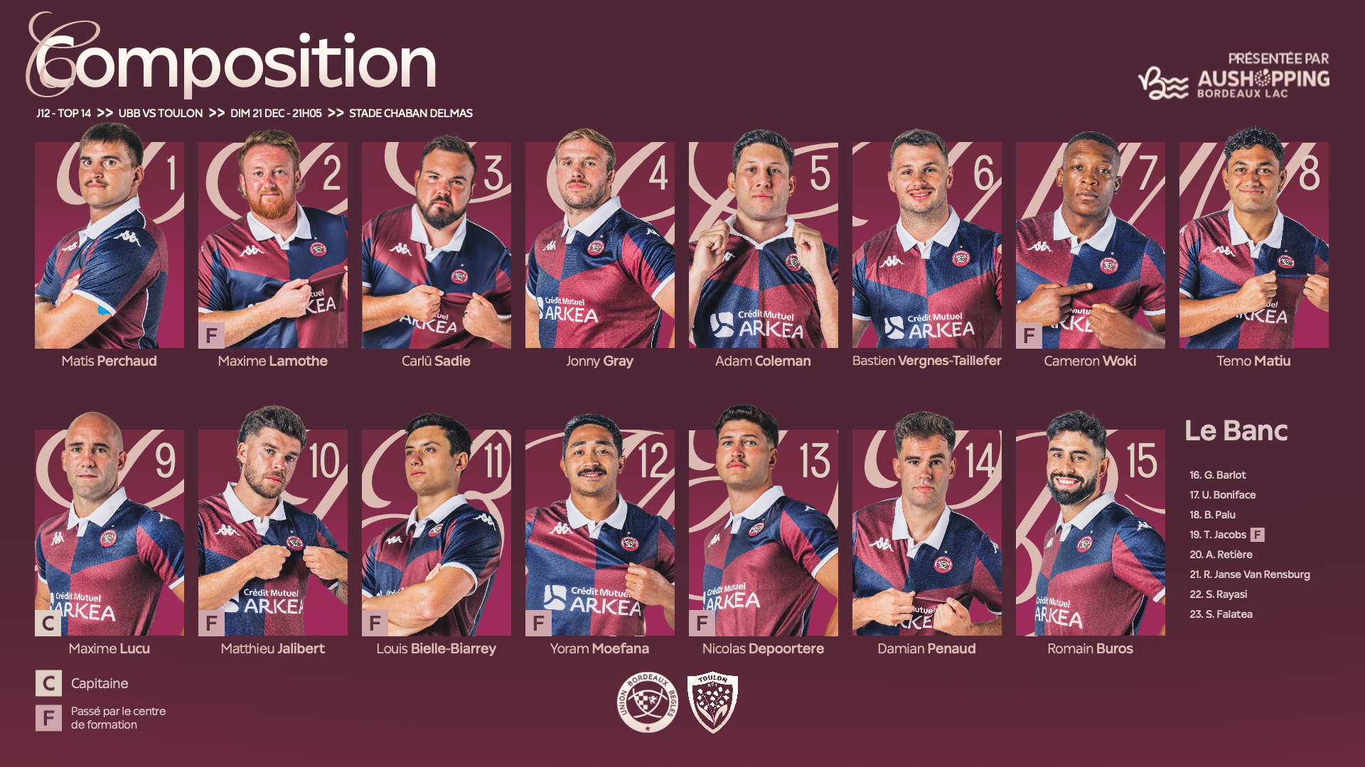 La compo face à Toulon - Actualités - Union Bordeaux Bègles (UBB Rugby ...