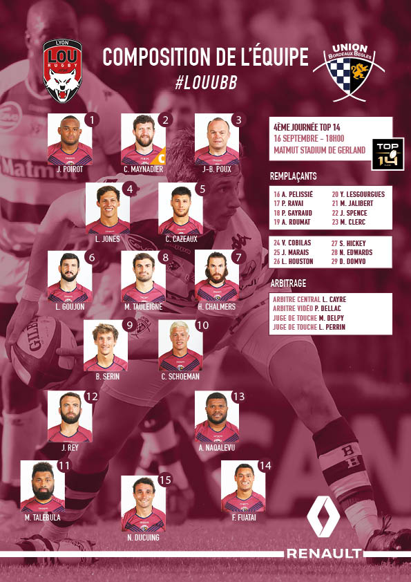 La compo face à Lyon - Actualités - Union Bordeaux Bègles (UBB Rugby ...
