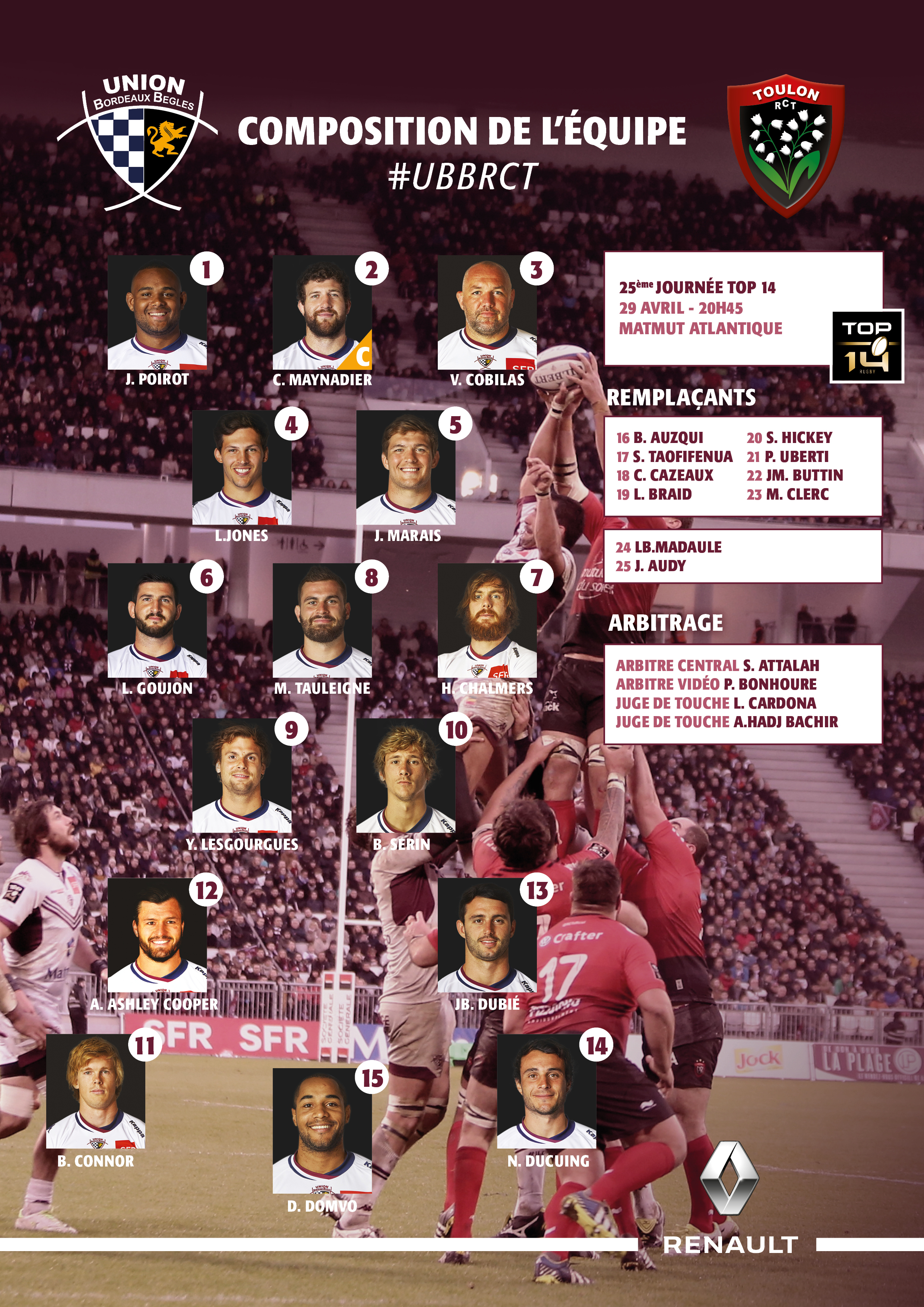 La compo face à Toulon - Actualités - Union Bordeaux Bègles (UBB Rugby ...