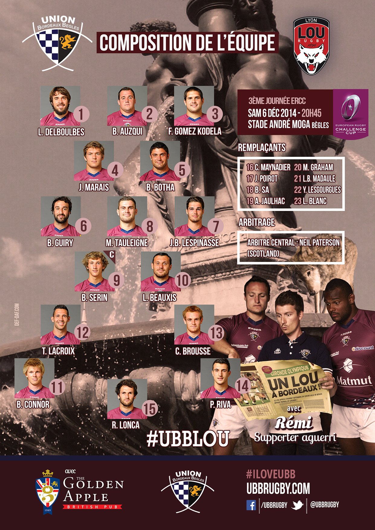 La composition face au LOU - Actualités - Union Bordeaux Bègles (UBB ...