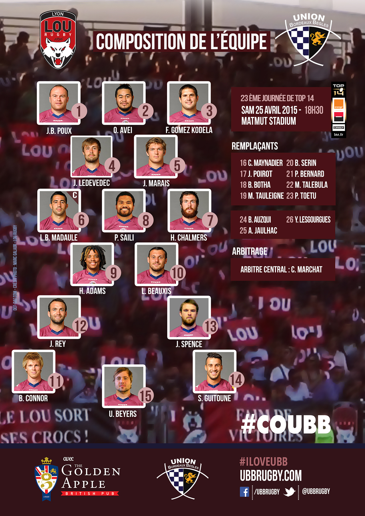 La composition face au LOU Rugby - Actualités - Union Bordeaux Bègles ...